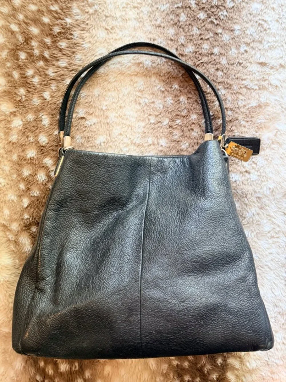 Coach | Bags | Coach Madison Phoebe Black Pebbled Leather Shoulder Bag ...